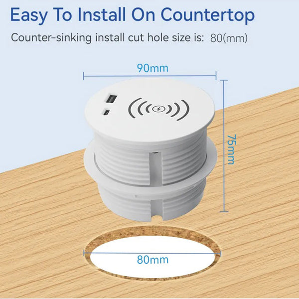 In Desk Wireless Charging & USB Cable Cubby Management Dock - 9cm - Bl ...