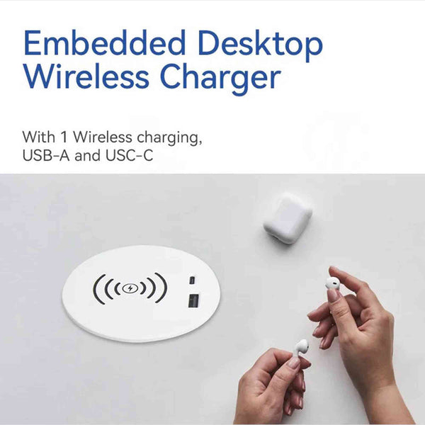 In Desk Wireless Charging & USB Cable Cubby Management Dock - 9cm - Bl ...