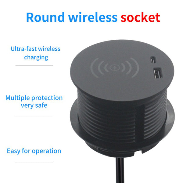 In Desk Wireless Charging & USB Cable Cubby Management Dock - 9cm - Bl ...