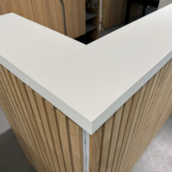 KENTO Reception Desk 180cm - White & Oak Timber Slat Acoustic – Modern ...