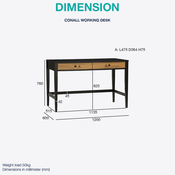 CONALL Study Desk 120cm - Walnut & Black – Modern Furniture