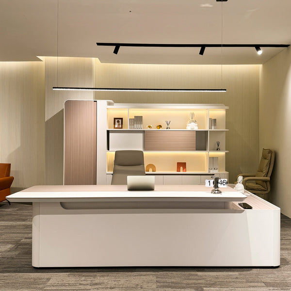 LUSH Executive Desk Left Return 240cm - White & Taupe – Modern Furniture