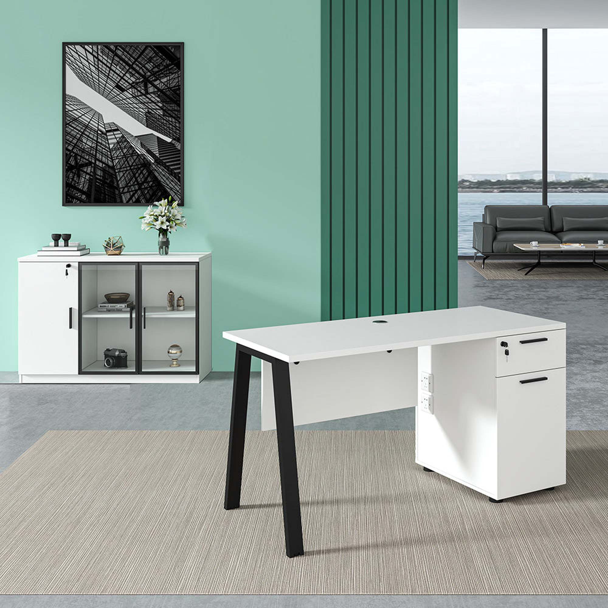 ASPEN Single Workstation 140cm - White & Black – Modern Furniture