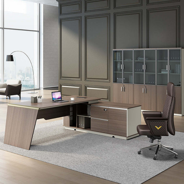 ANDERS Executive Desk Reversible Return 2.2M - Hazelnut & Beige ...