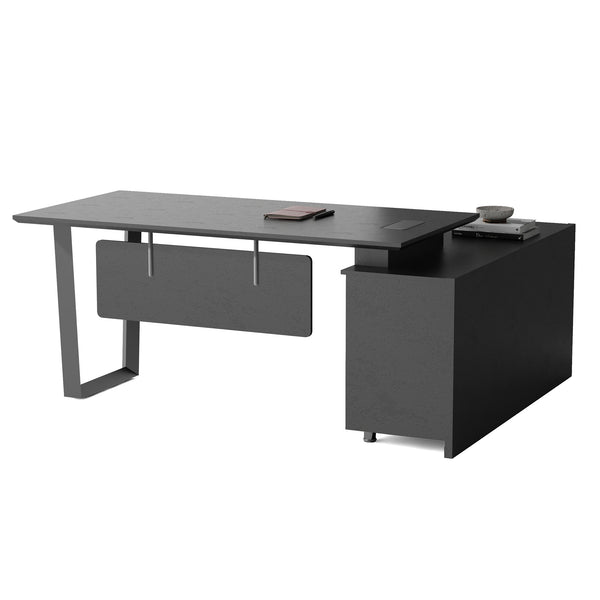 ADRIANO Black Executive Office Desk Reversible 165-180cm - Black Concr ...