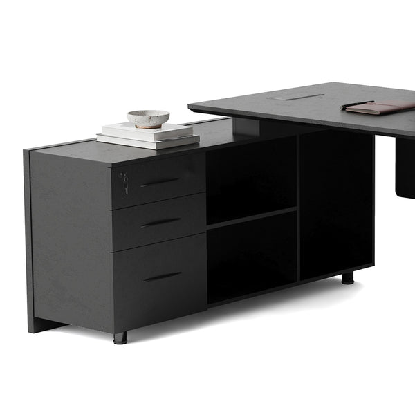 ADRIANO Black Executive Office Desk Reversible 165-180cm - Black Concr ...