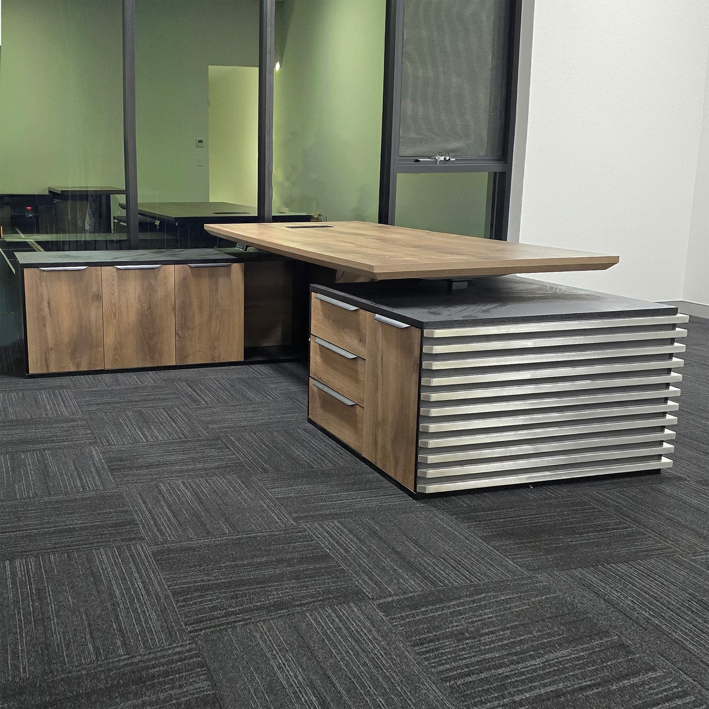 PHOENIX Executive Desk with Left Return 2.8M - Warm Oak & Black ...