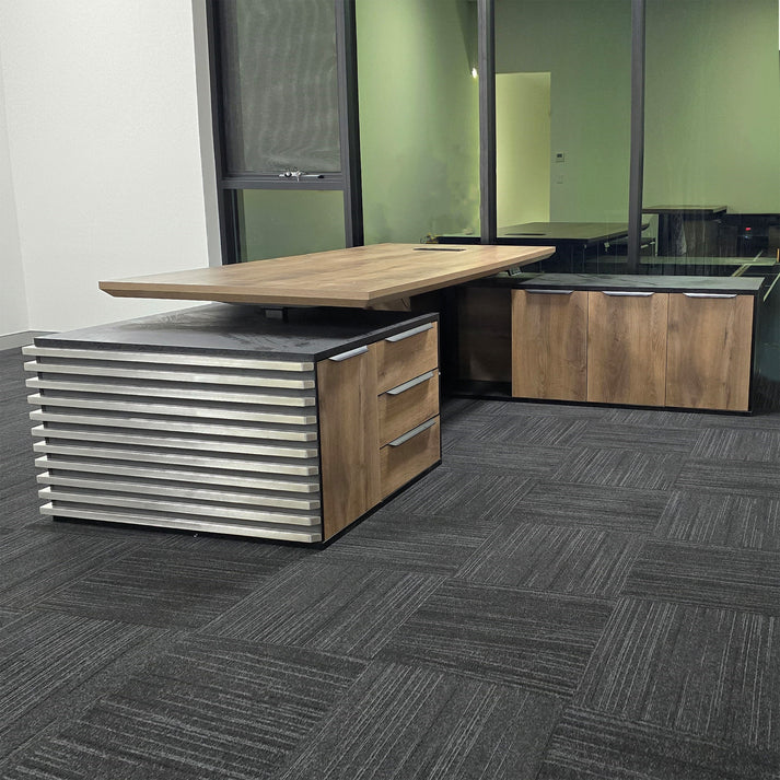 PHOENIX Executive Desk with Right Return 2.8M - Warm Oak & Black ...