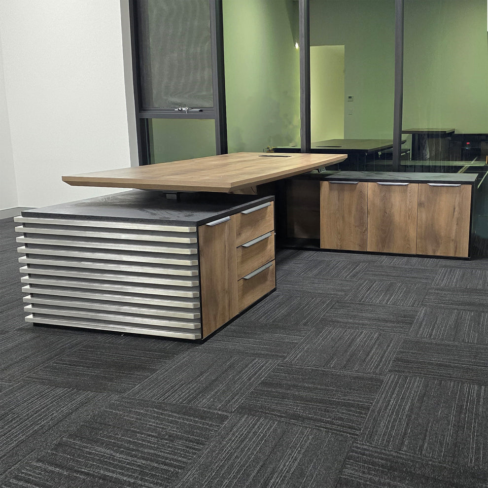 PHOENIX Executive Desk with Right Return 2.8M - Warm Oak & Black ...