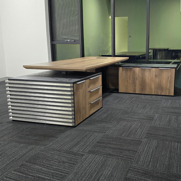 PHOENIX Executive Desk with Right Return 2.8M - Warm Oak & Black ...