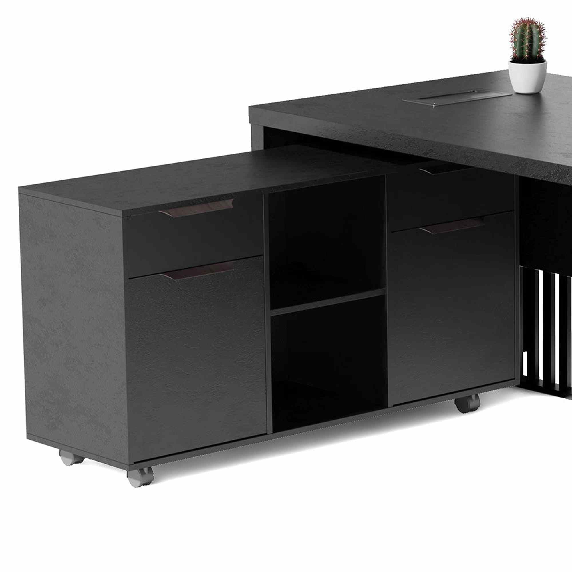 AFTAN Black Executive Desk with Pedestal & Left Mobile Return 180cm ...