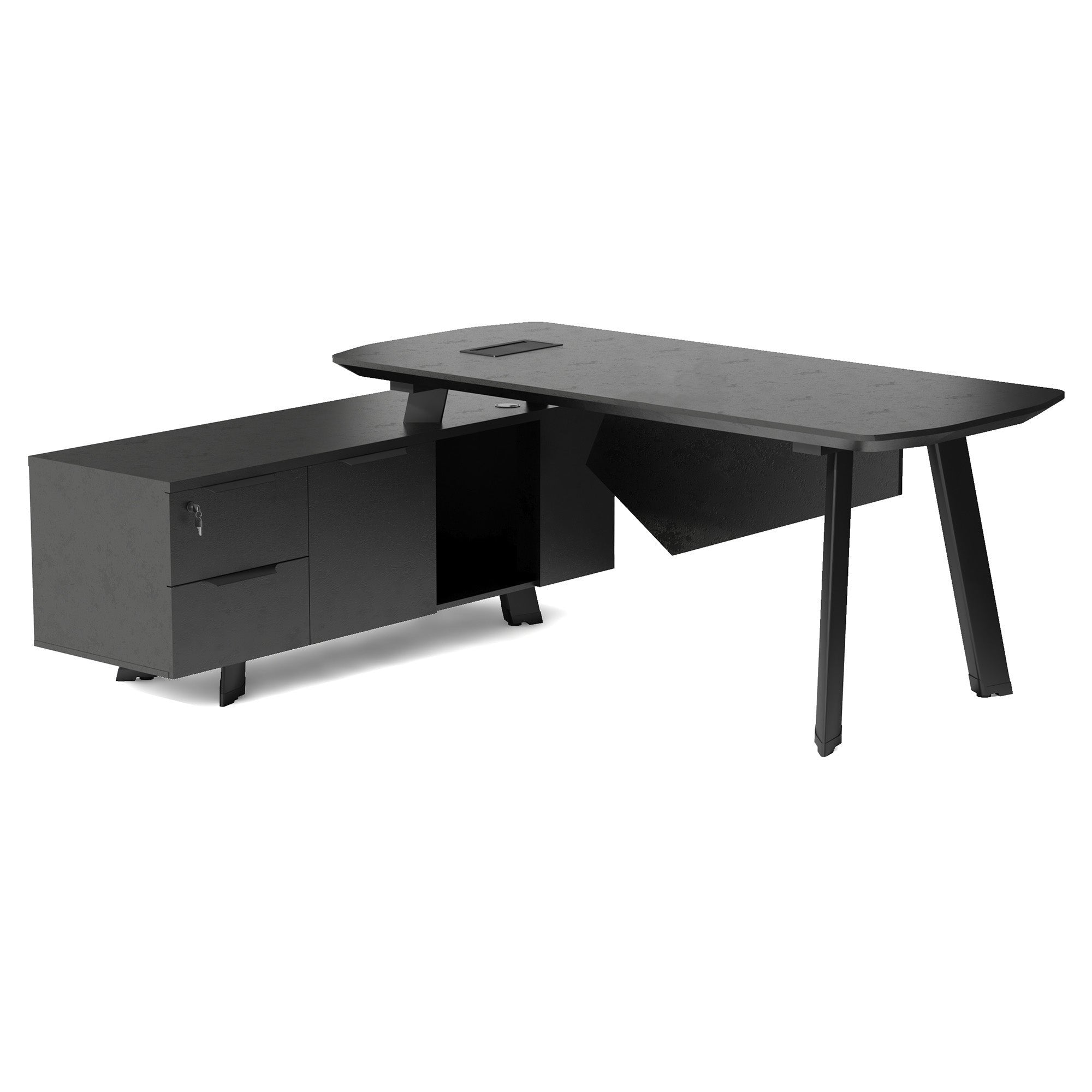 ARTO Black Executive Office Desk with Reversible Return 180-200cm - Bl ...