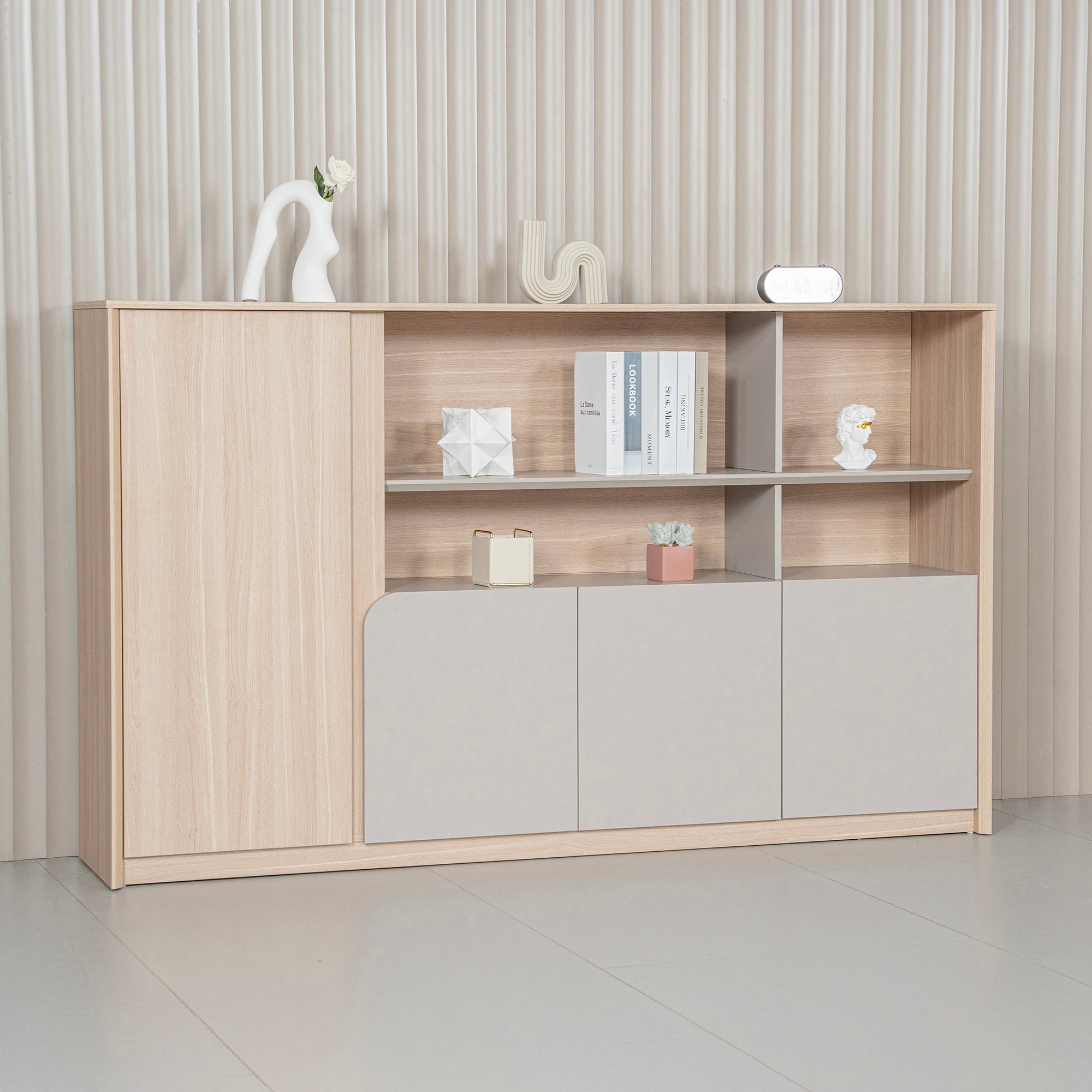 KELIAN 200cm Wall Storage & Display Unit Oak - 110cm High – Modern ...