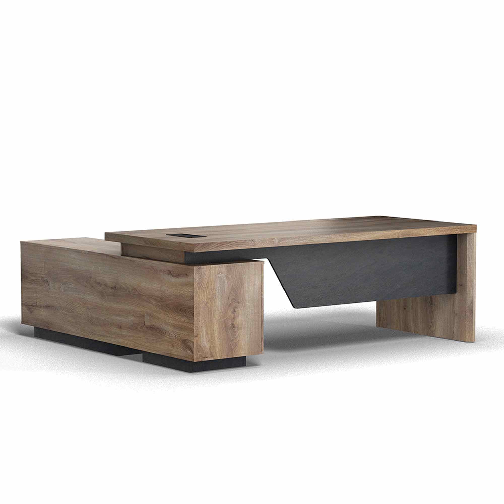 BALDER Executive Desk with Right Return 2.2-2.4M - Warm Oak & Black ...