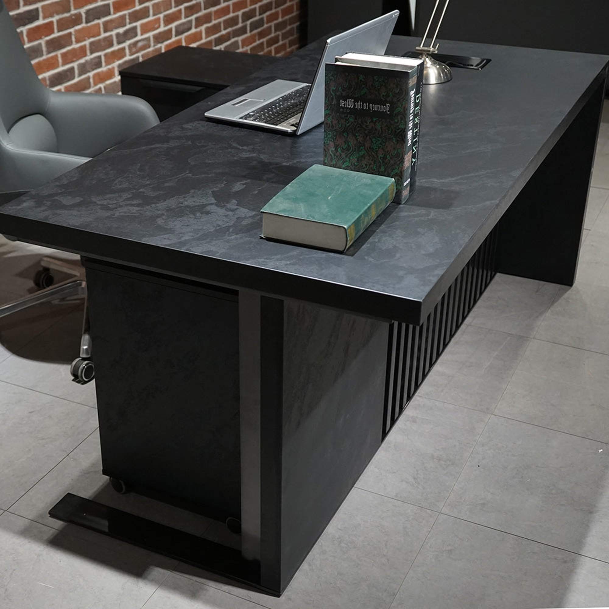 AFTAN Black Executive Desk with Pedestal & Left Mobile Return 180cm ...