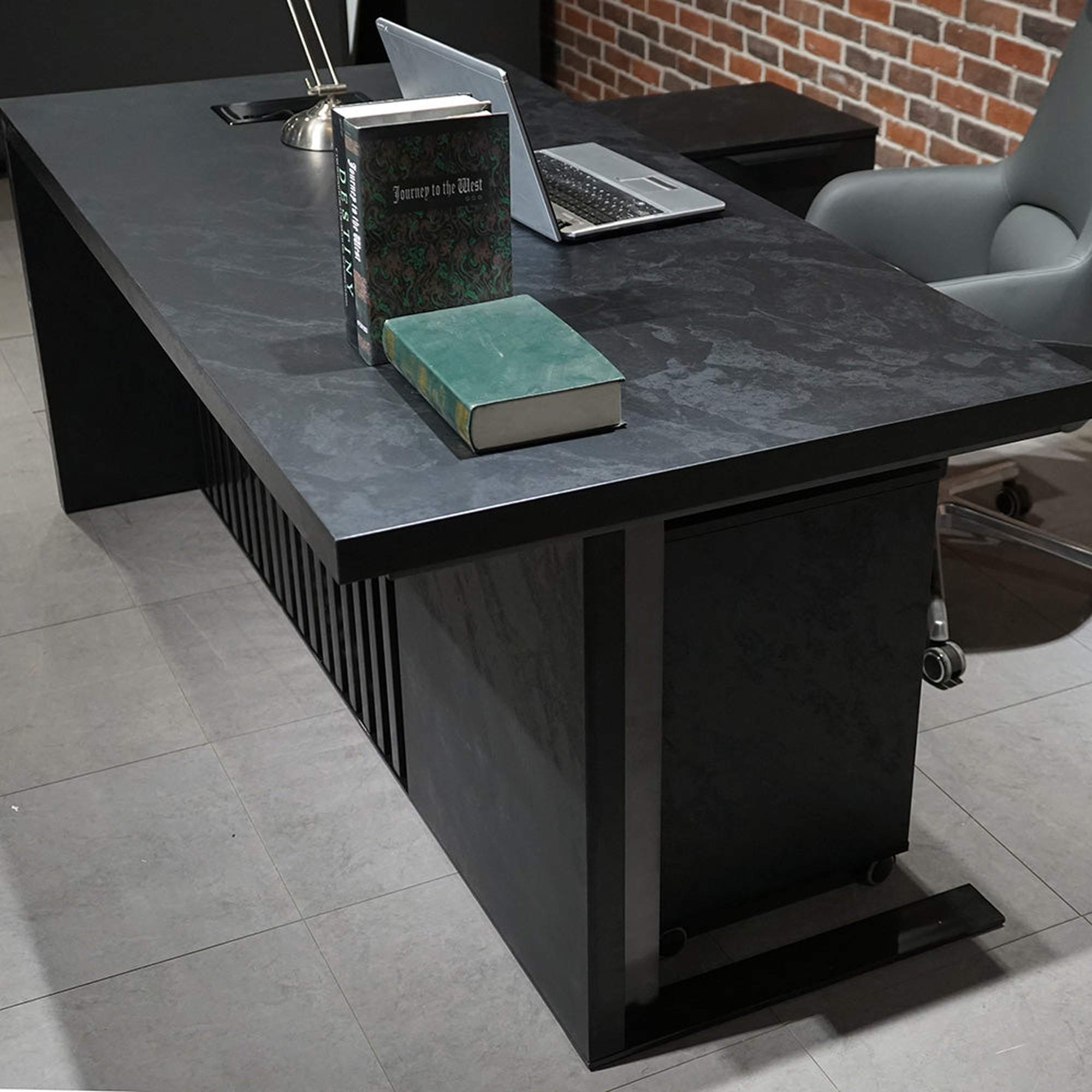 AFTAN Black Executive Desk with Pedestal & Right Mobile Return 180cm ...