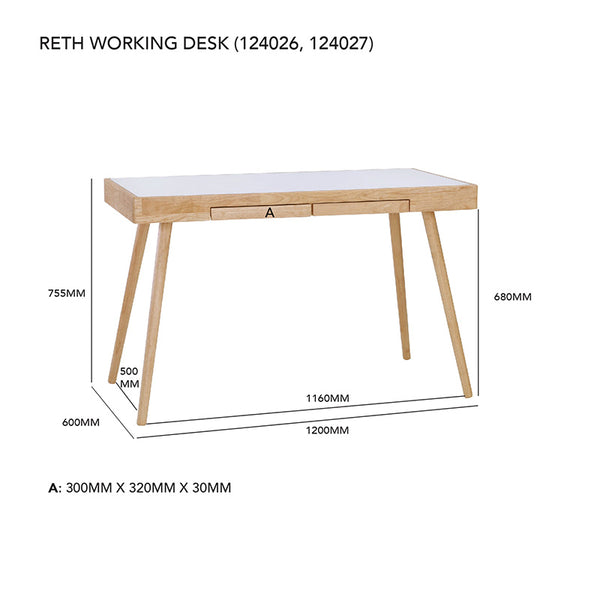 RETH Study Desk 120cm - Natural & White – Modern Furniture