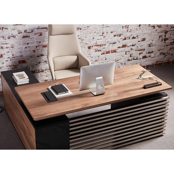 PHOENIX Executive Desk with Right Return 2.2M - Warm Oak & Black ...