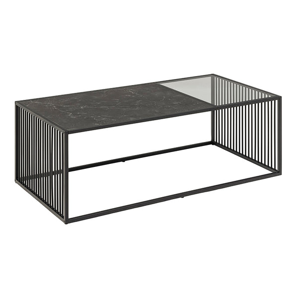 STRINGTON Rectangular Coffee Table 120cm - Black Marble Effect – Modern ...