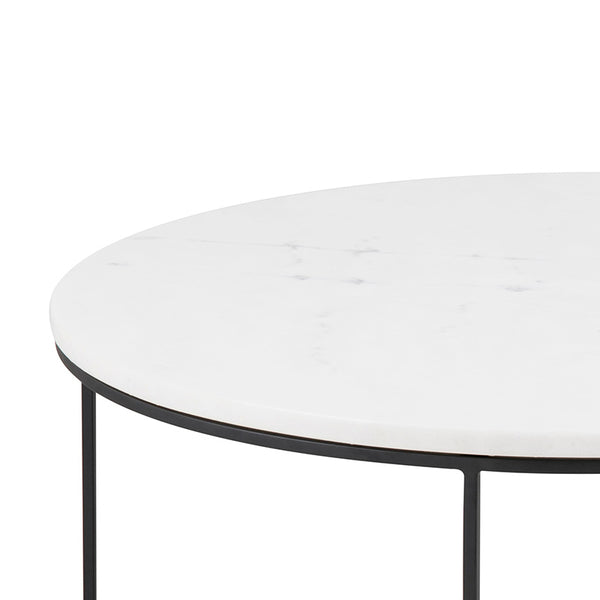 LUCIO Round Marble Coffee Table 80cm - White & Black – Modern Furniture