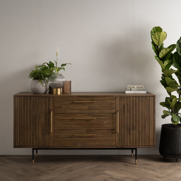 HAMILTON Sideboard Buffet Solid Acacia Wood 160cm - Toffee Colour ...
