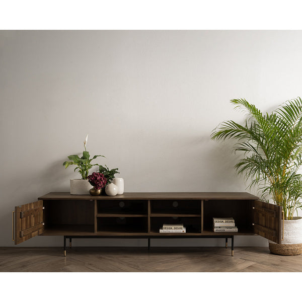 HAMILTON Entertainment TV Unit Solid Acacia Wood 200cm - Toffee Colour ...