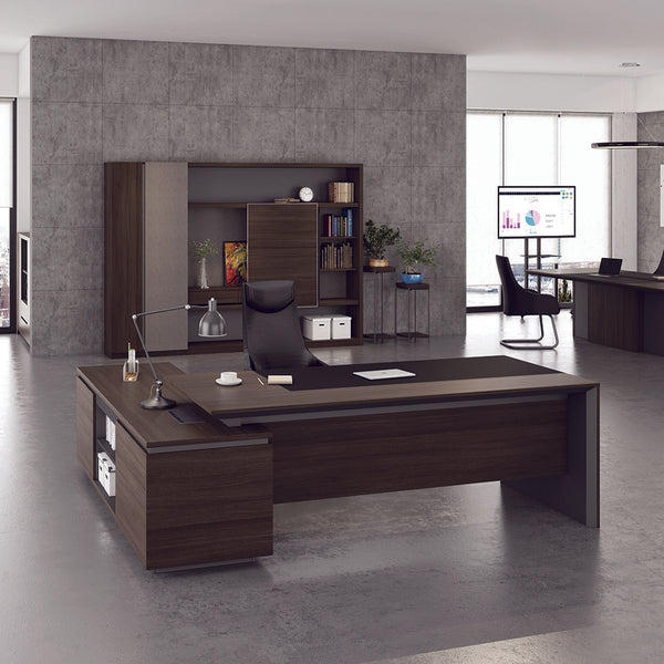 Carter Executive Office Desk with Right Return 2.2M - Coffee & Charcoal ...