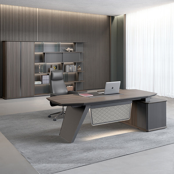 MADDOK Executive Desk with Left Return 200cm - Chocolate & Charcoal Gr ...