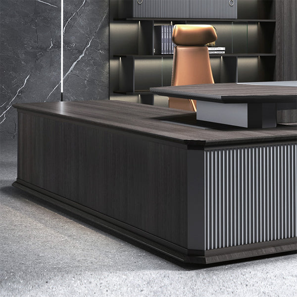 MADDOK Executive Desk with Right Return 200cm - Chocolate & Charcoal G ...