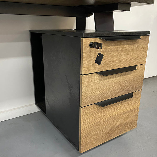 ARTO Single Workstation Desk with Right Cabinet 1.2M - Warm Oak & Blac ...