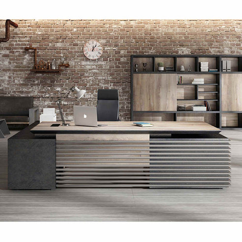 PHOENIX Executive Desk with Right Return 2.8M - Warm Oak & Black ...