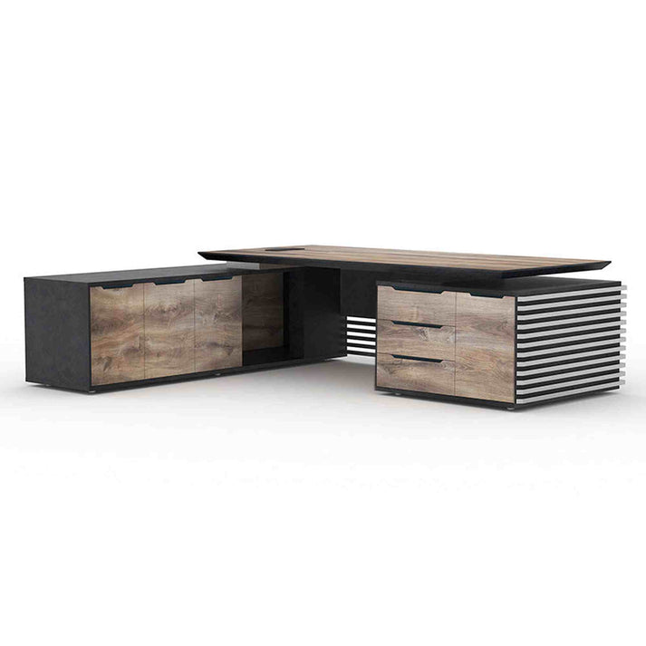 PHOENIX Executive Desk with Left Return 2.8M - Warm Oak & Black ...