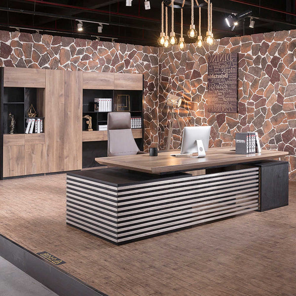 PHOENIX Executive Desk with Left Return 2.8M - Warm Oak & Black ...