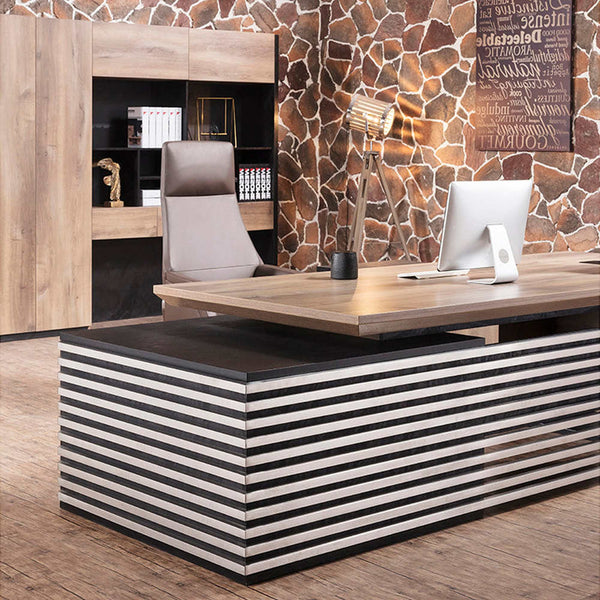 PHOENIX Executive Desk with Left Return 2.8M - Warm Oak & Black ...