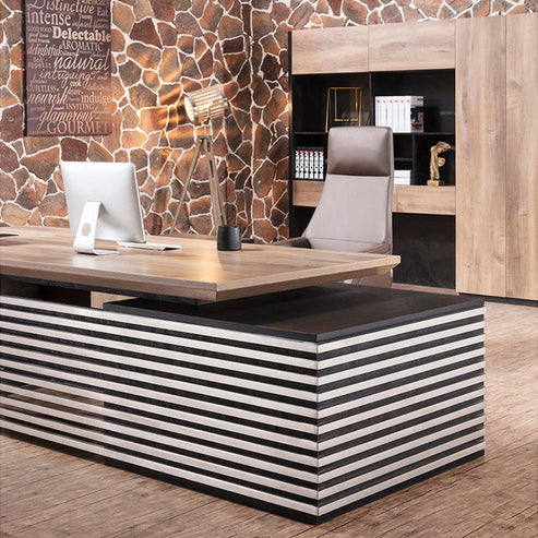 PHOENIX Executive Desk with Right Return 2.8M - Warm Oak & Black ...