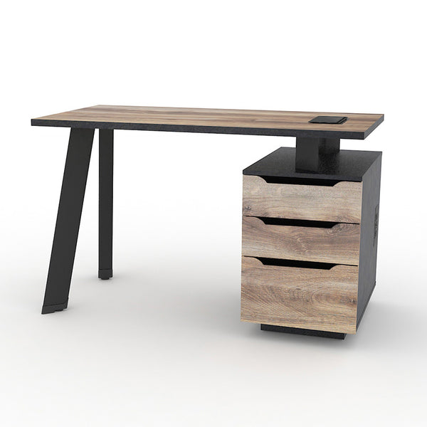 ARTO Single Workstation Desk with Right Cabinet 1.2M - Warm Oak & Blac ...