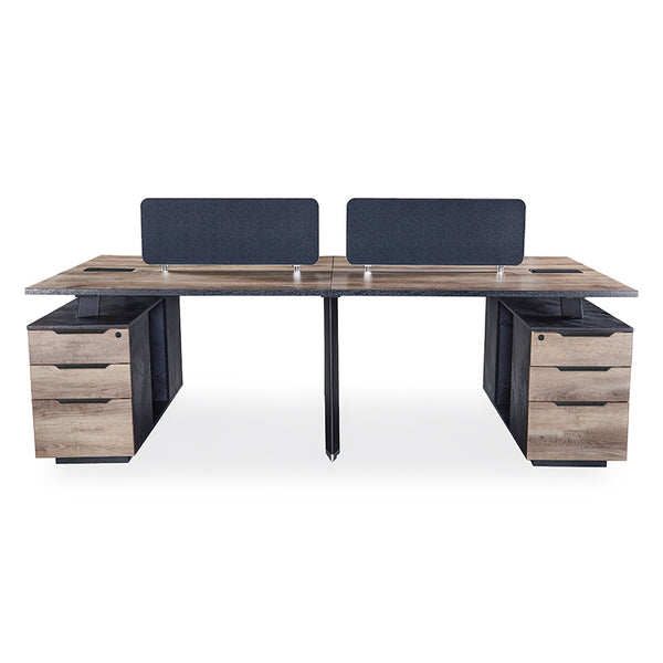 ARTO 4 people Back to Back Workstation 4 Cabinets 2.4M - Warm Oak & Bl ...